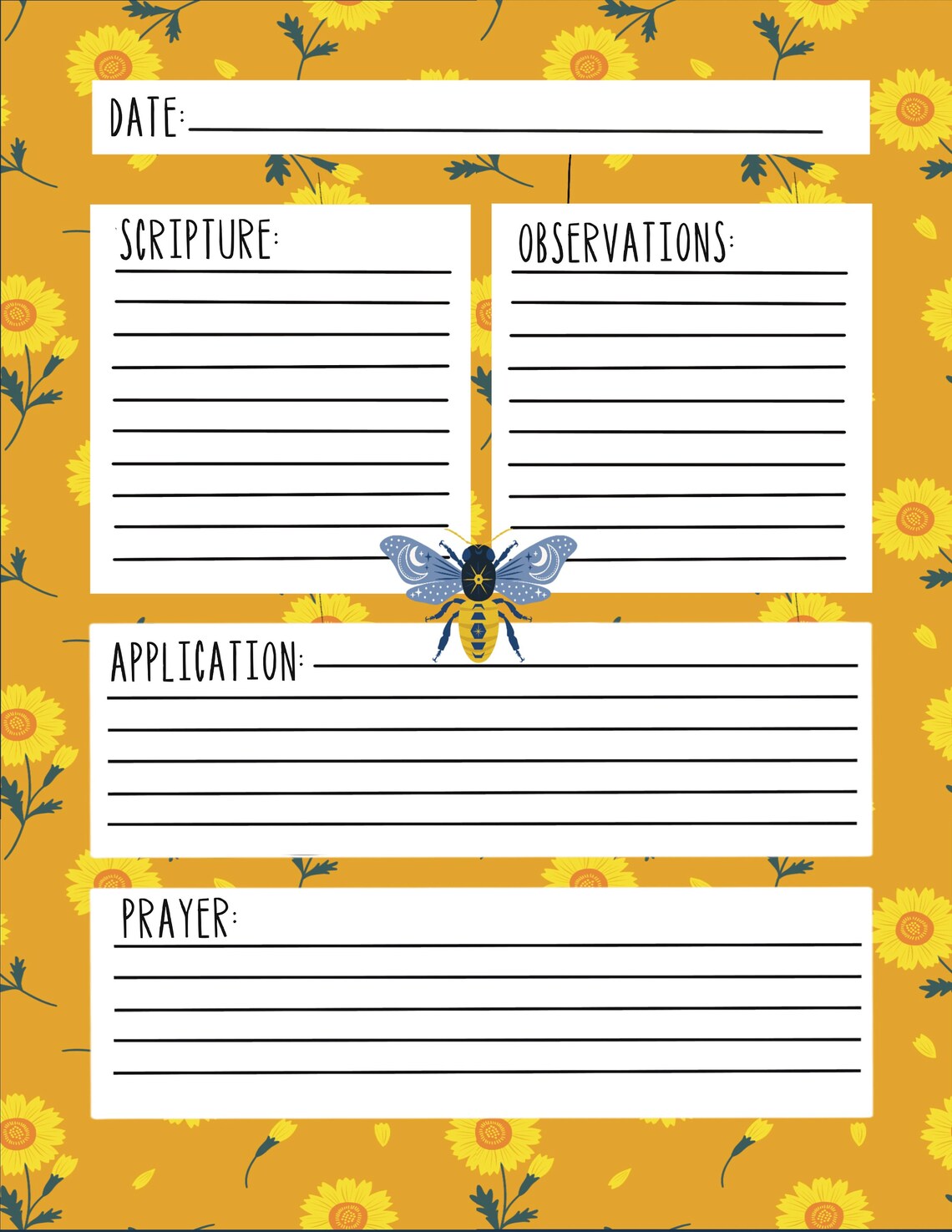 Pretty Bee and Flower Bible Study Sheets Printable Bible - Etsy