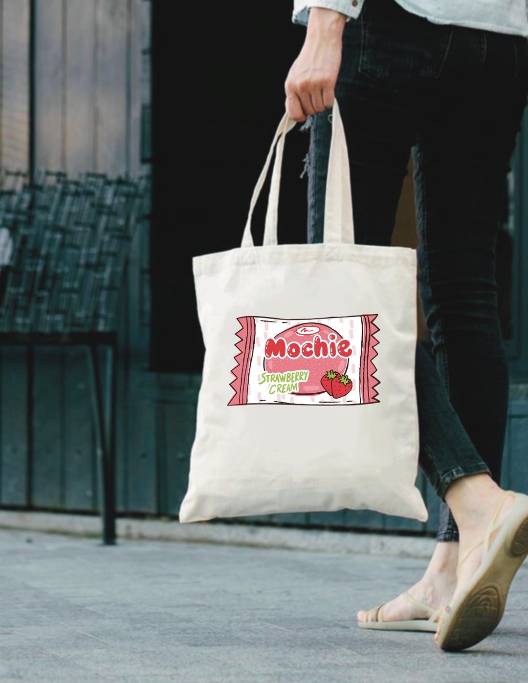 Sweet Strawberry Mochi Tote Bag - Cute Kawaii Foodie Accessory, Eco ...