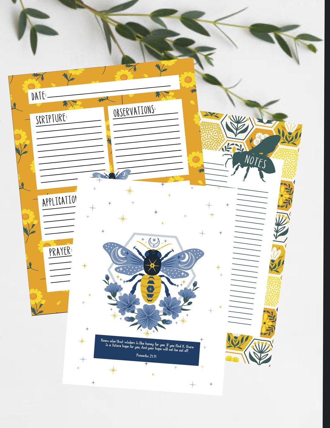 Pretty Bee and Flower Bible Study Sheets, Printable Bible Study Sheets ...