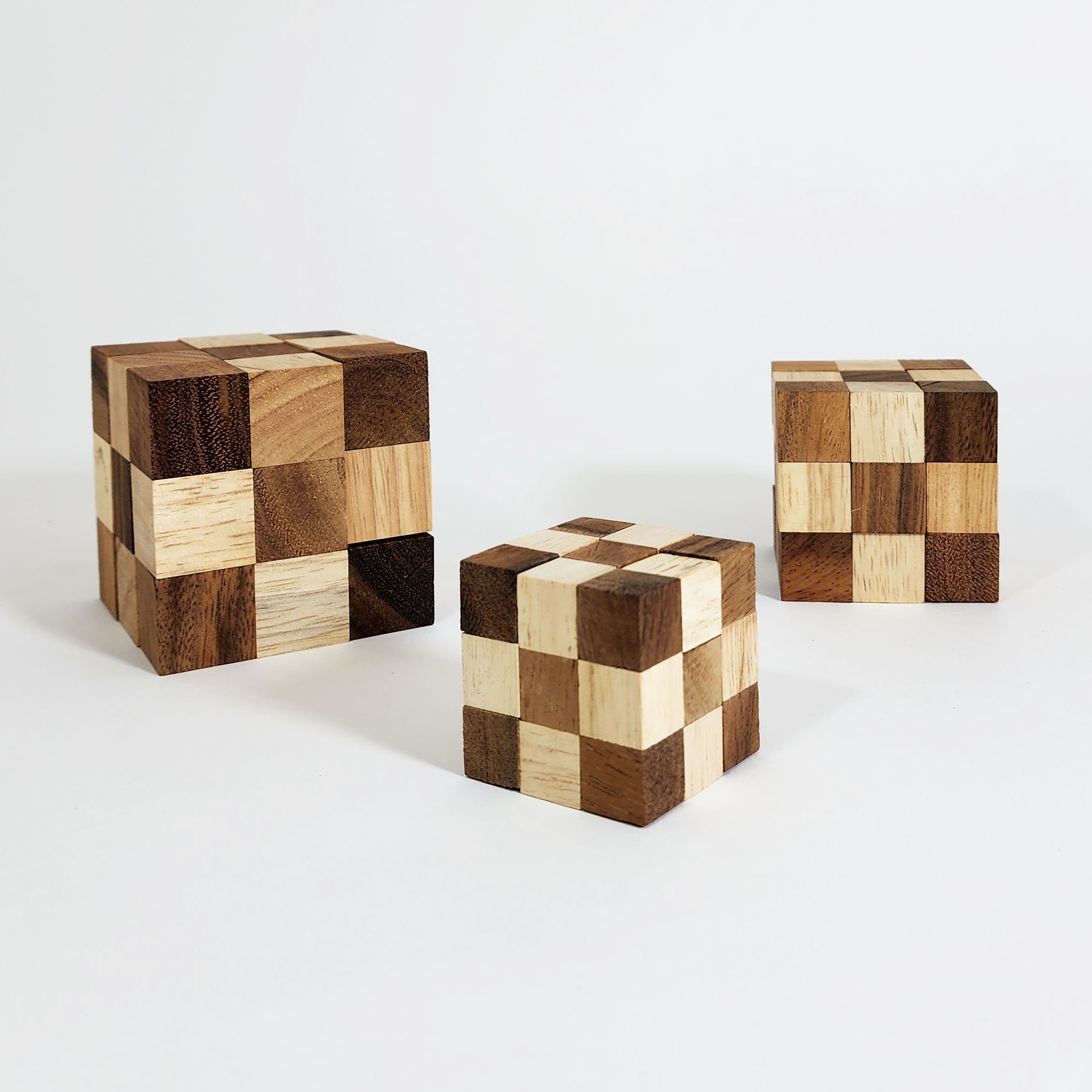 3 Piece-set L,M,S Wooden Puzzle, Brain Teaser, Snake Cube, 3D Puzzle ...