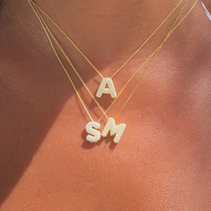 3d Pave Diamond Letter Necklace, Personalized Bubble Letter Necklace ...