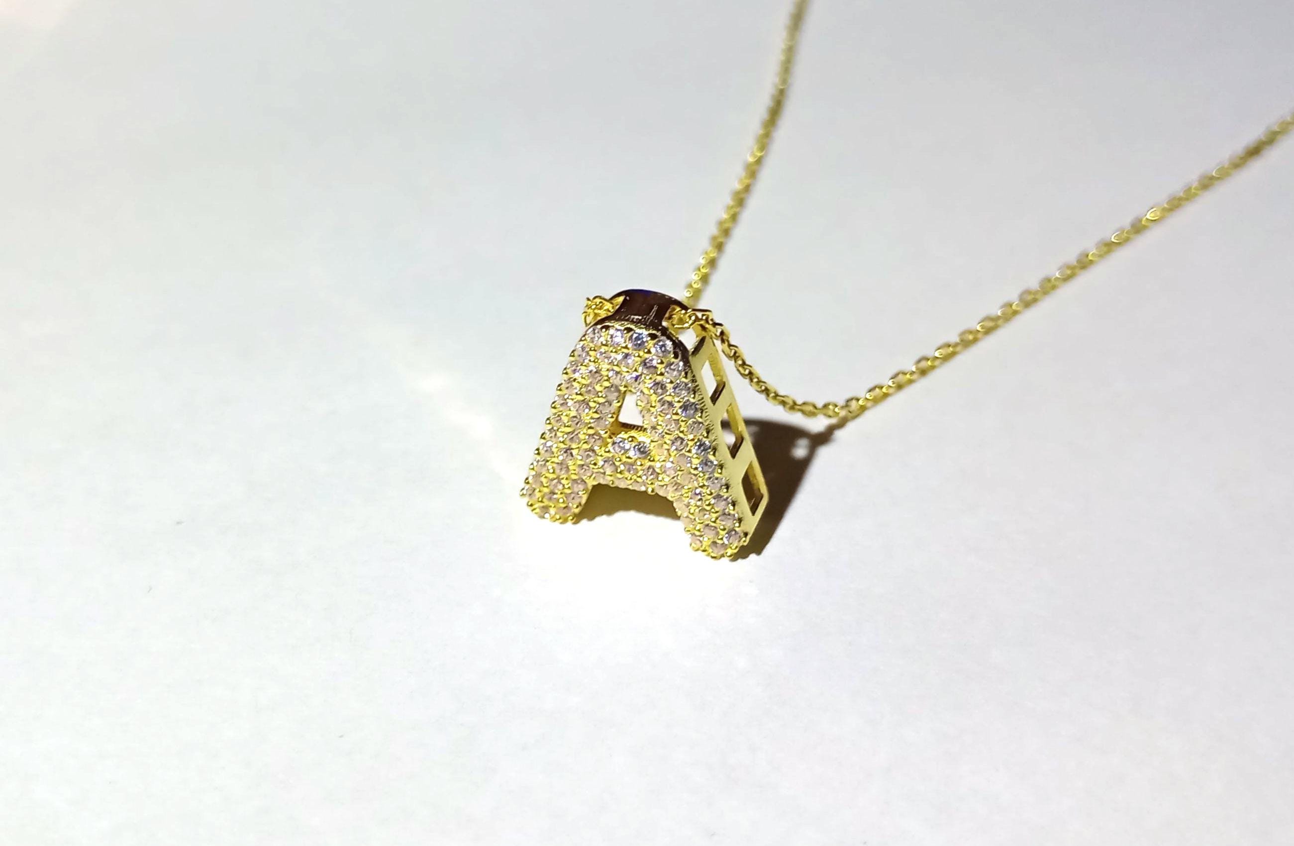 3d Pave Diamond Letter Necklace, Personalized Bubble Letter Necklace ...