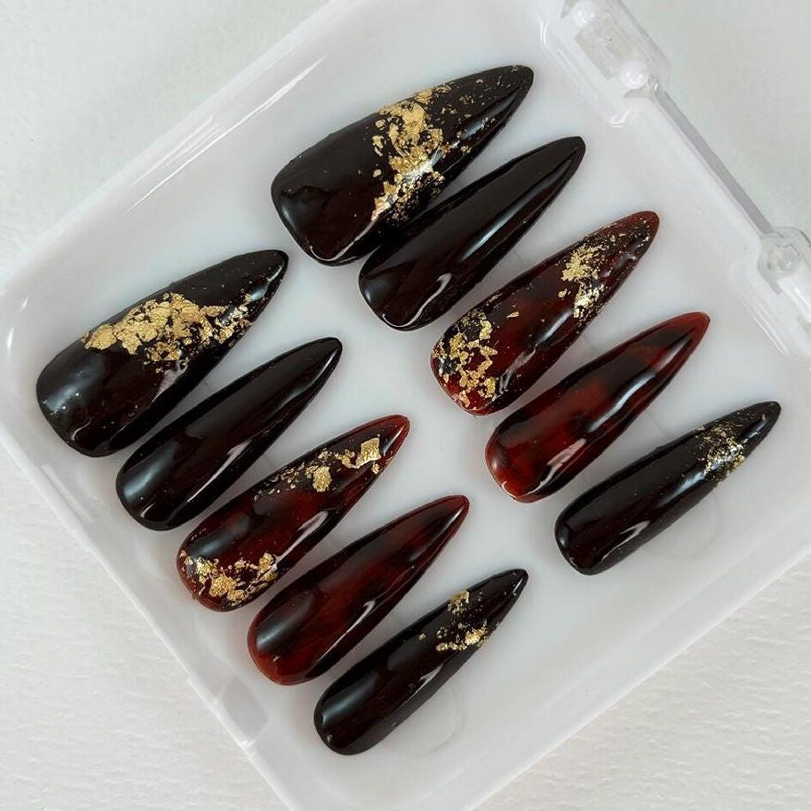 Tortoise Nails Brown Press on Nails Tortoise Shell Nails Gold Nails ...