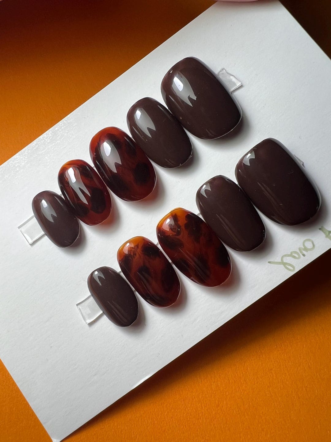 Tortoise Shell Nails Press on Nails Chocolate Nail Dark Nail Almond ...