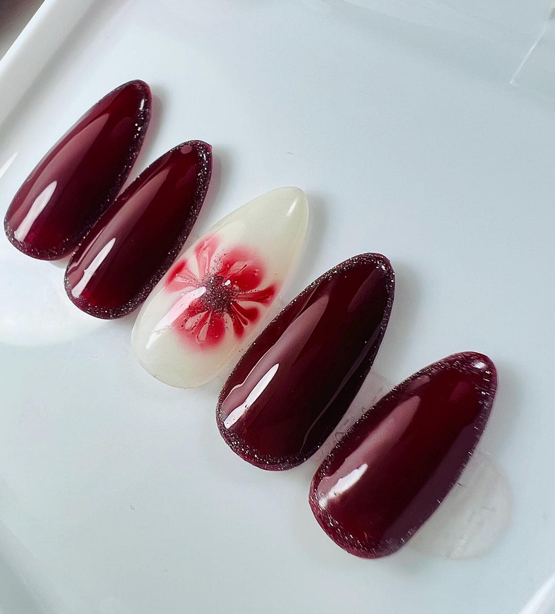 Nails Burgundy Rednails Vintage Blooming Flower Nails Merlot Wine Red ...
