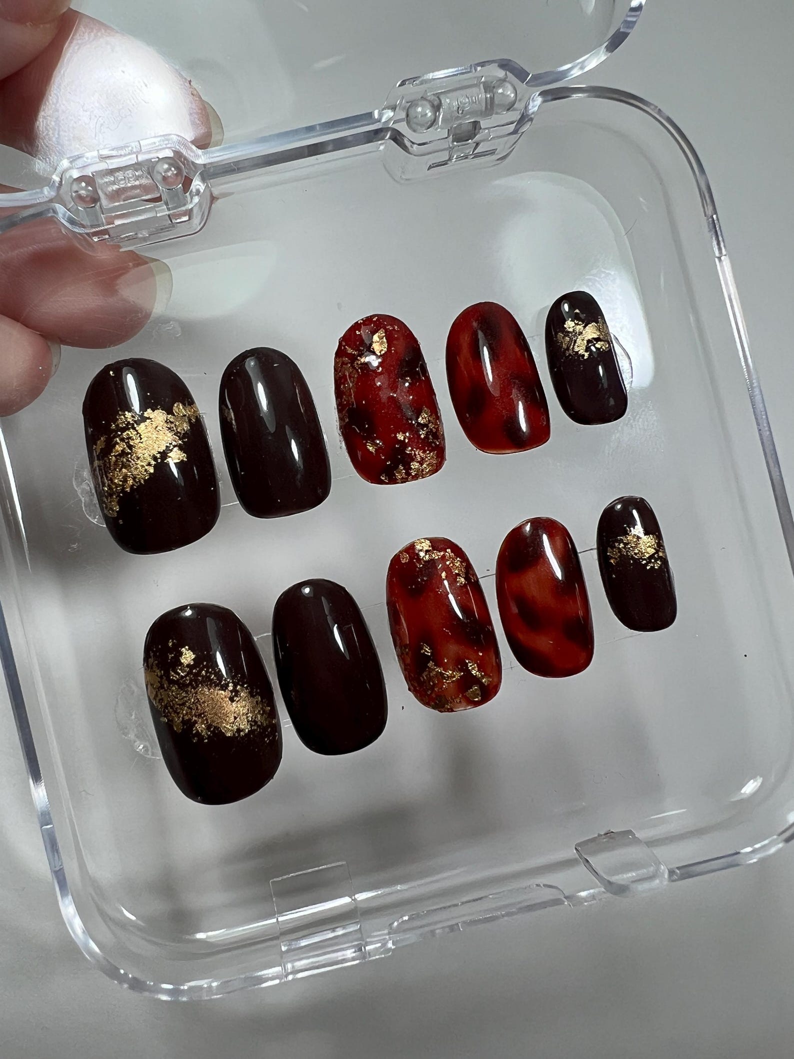 Tortoise Nails Brown Press on Nails Tortoise Shell Nails Gold Nails ...