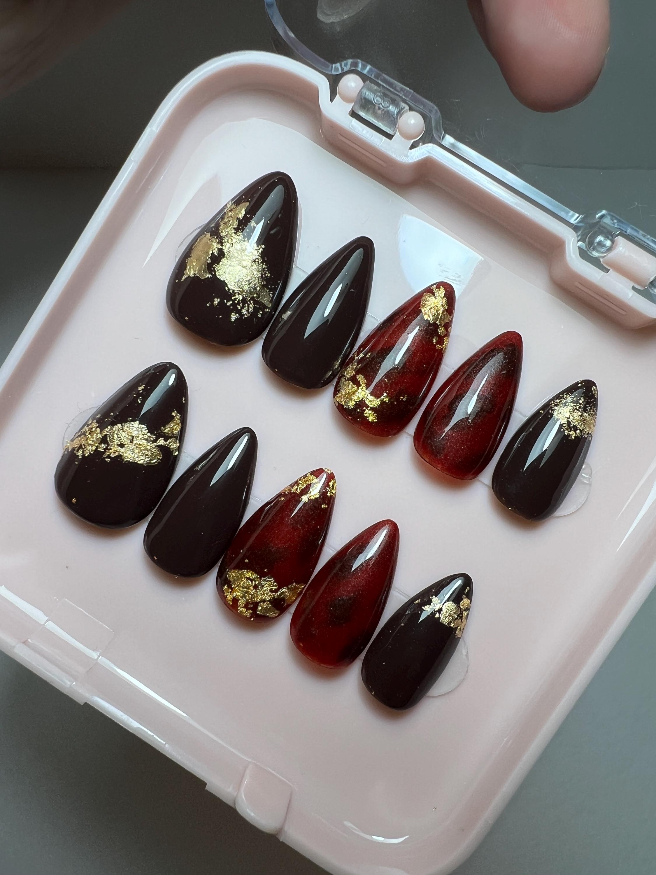 Tortoise Nails Brown Press on Nails Tortoise Shell Nails Gold Nails ...