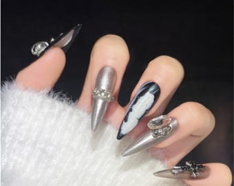 Handpainted Fake/false Nails, Prom/event/birthday Nails, Goth/gothic ...