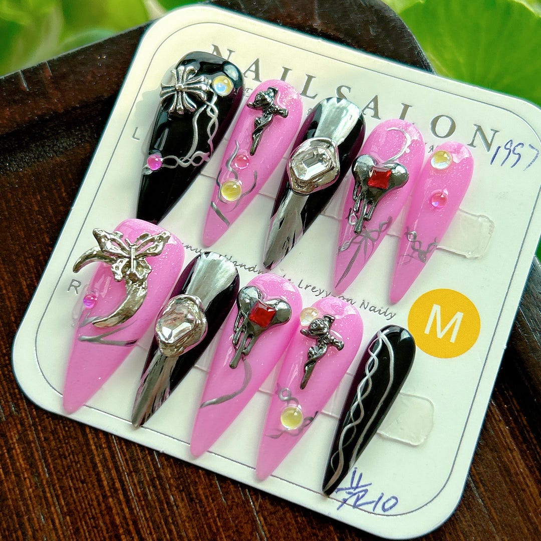 Hand-painted Fake/fake Nails, Prom/event/birthday Nails/sugar Girl Punk ...