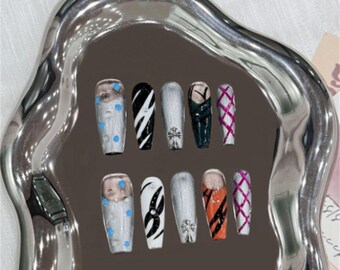 Handpainted Fake,false Nails, Prom,event,birthday Nails, Goth,gothic ...