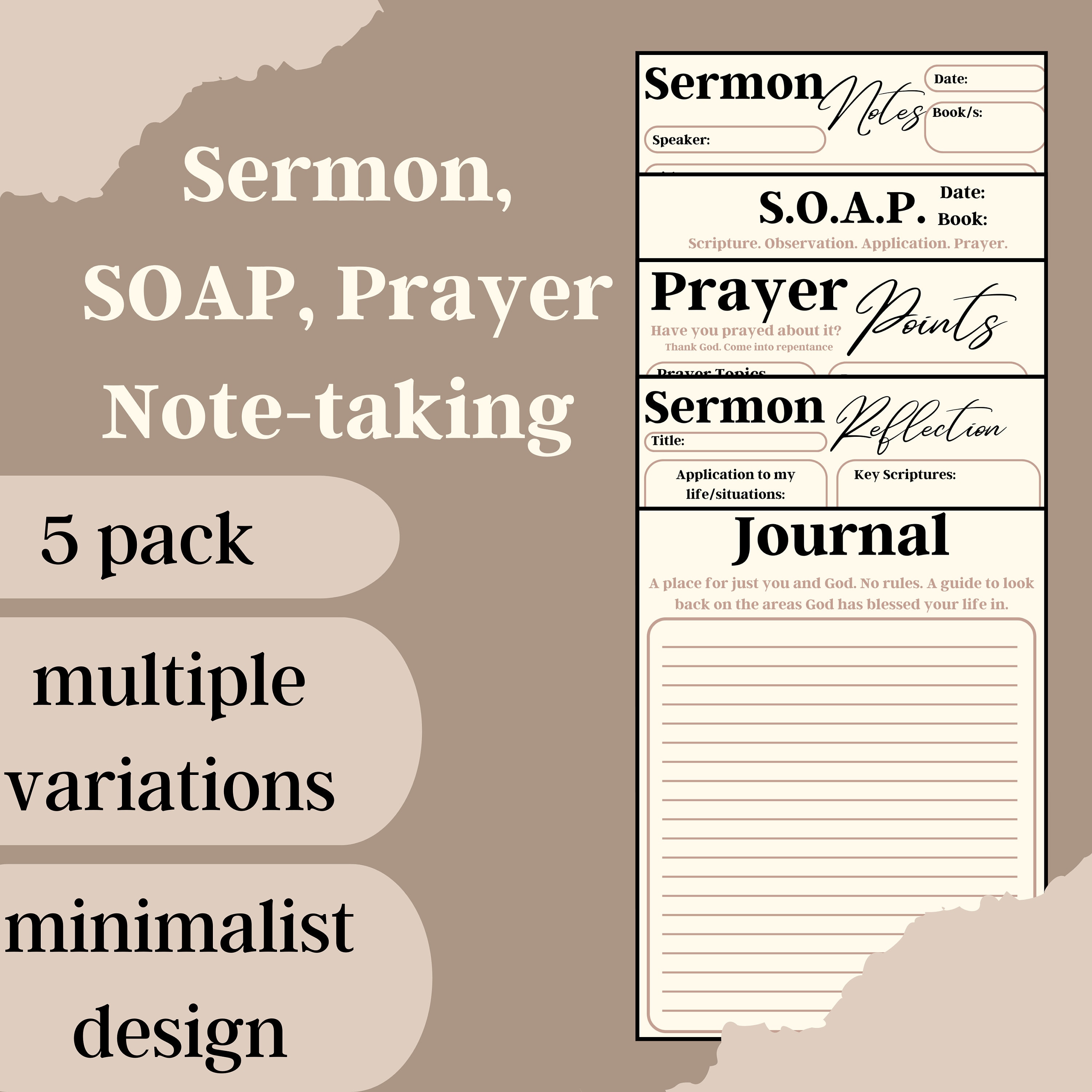 Christian Note Taking Template: Sermon, SOAP, Prayer (digital Download ...