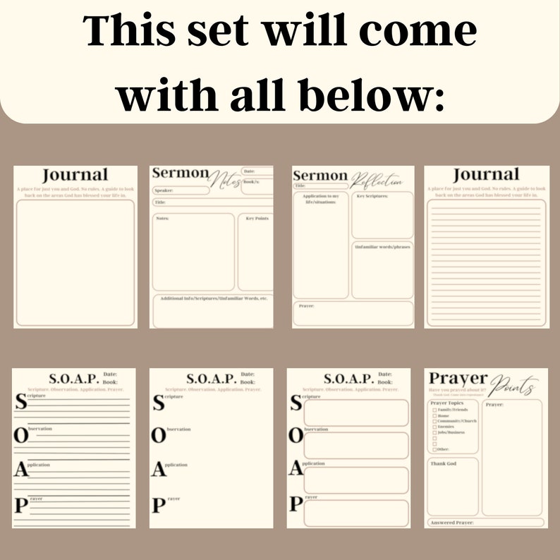 Christian Note Taking Template: Sermon, SOAP, Prayer (digital Download ...