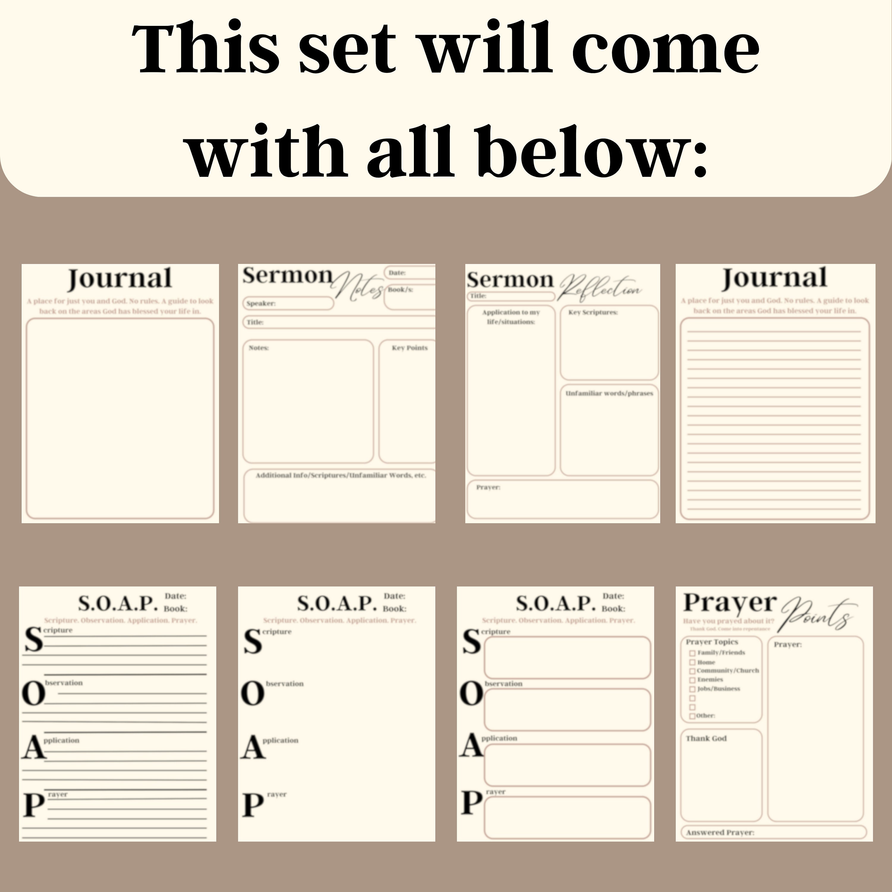Christian Note Taking Template: Sermon, SOAP, Prayer (digital Download ...