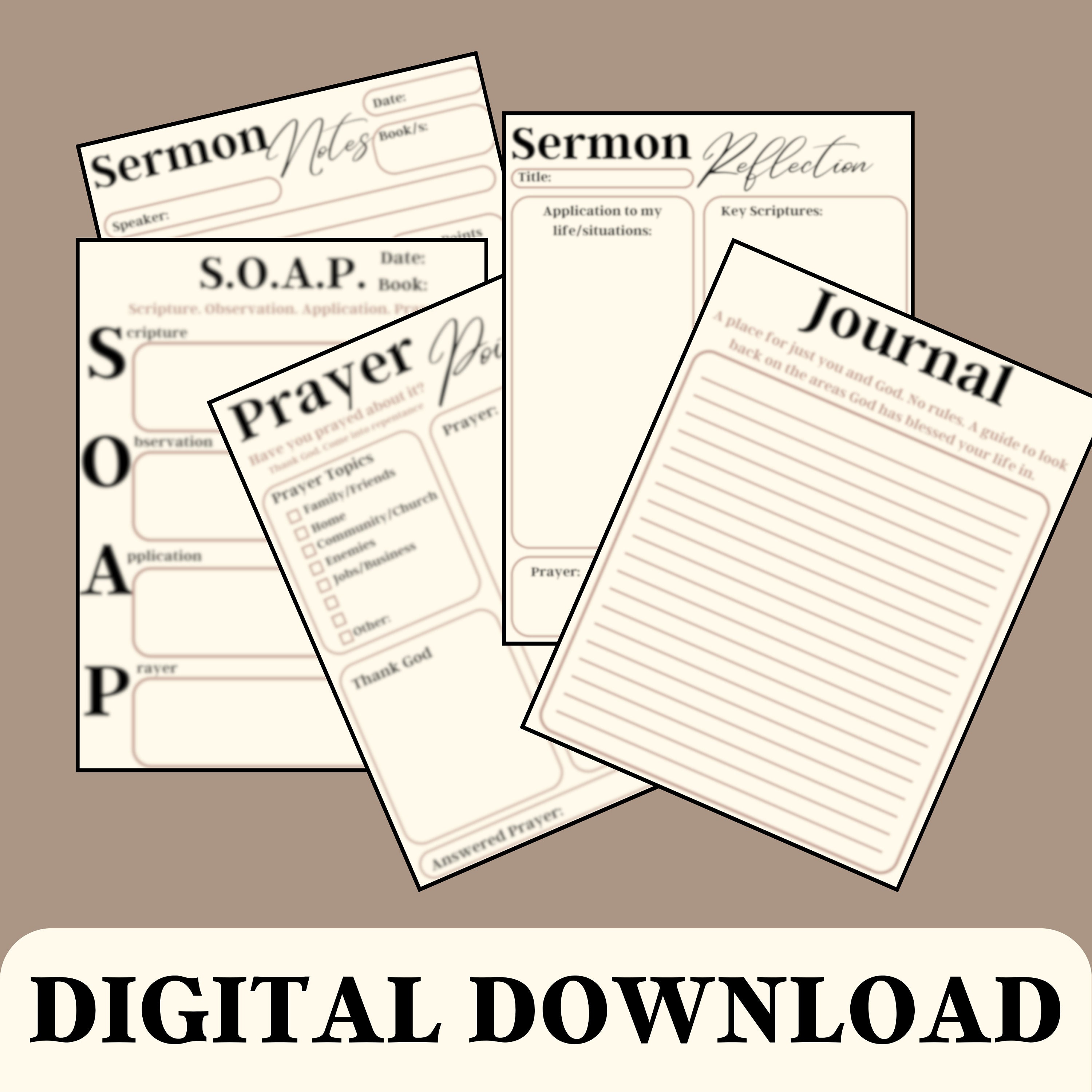Christian Note Taking Template: Sermon, SOAP, Prayer (digital Download ...