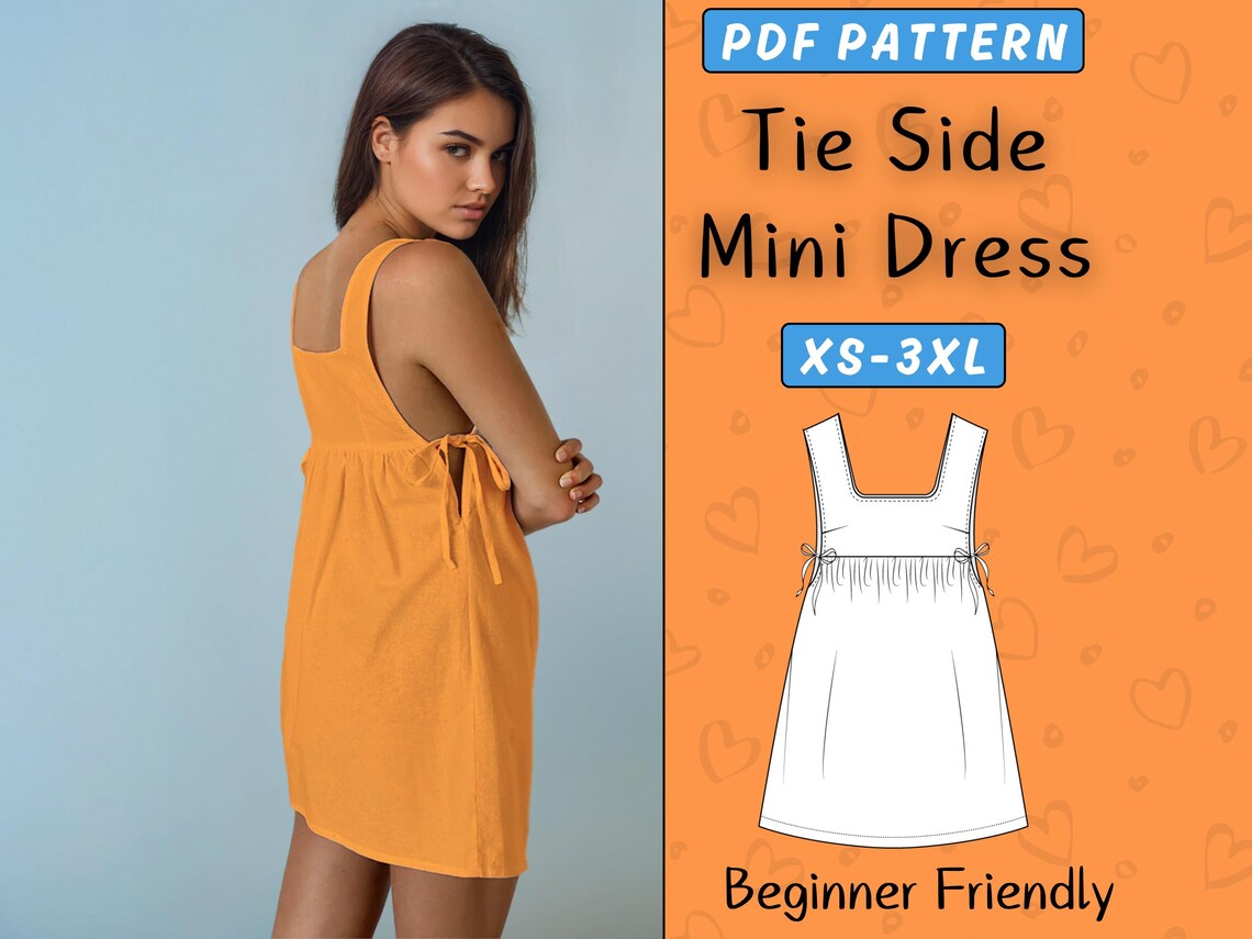 Biba Mini Dress Pattern | Tie Sides Square Neck Summer Dress Sewing ...