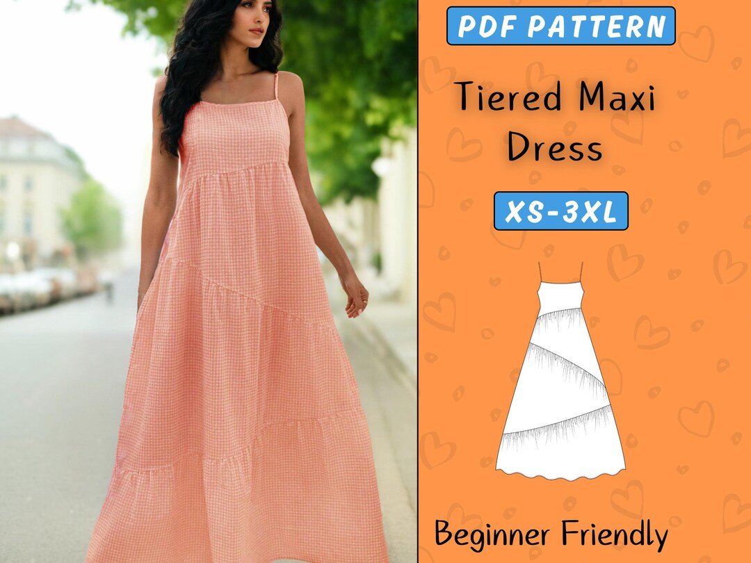 Tiered Dress Sewing Pattern PDF | Maxi Sundress Pattern | Square Neck ...