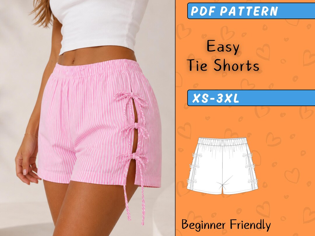 Tie Side Shorts for Women Sewing Pattern, Easy Elastic Waist Shorts for ...
