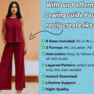 Loungewear Set PDF Sewing Pattern, Tank Top + Wide Leg Pants Pattern ...