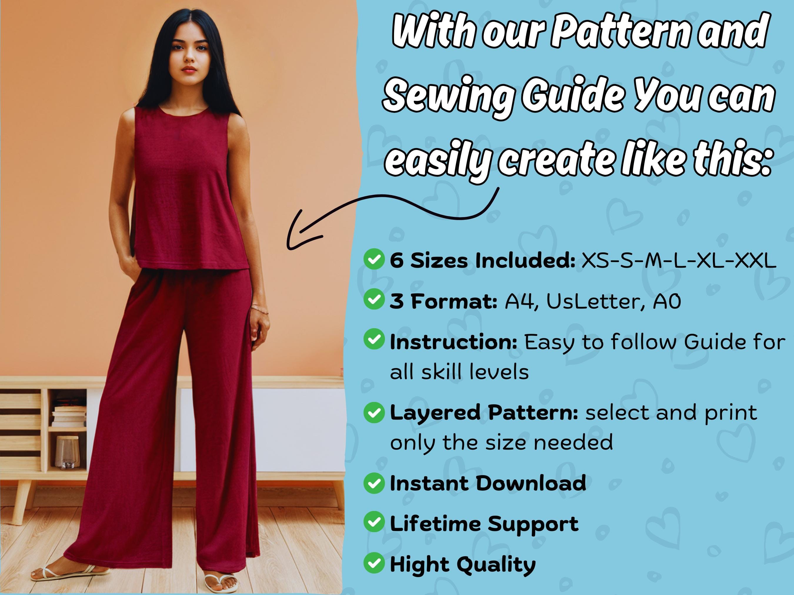 Loungewear Set PDF Sewing Pattern, Tank Top + Wide Leg Pants Pattern ...