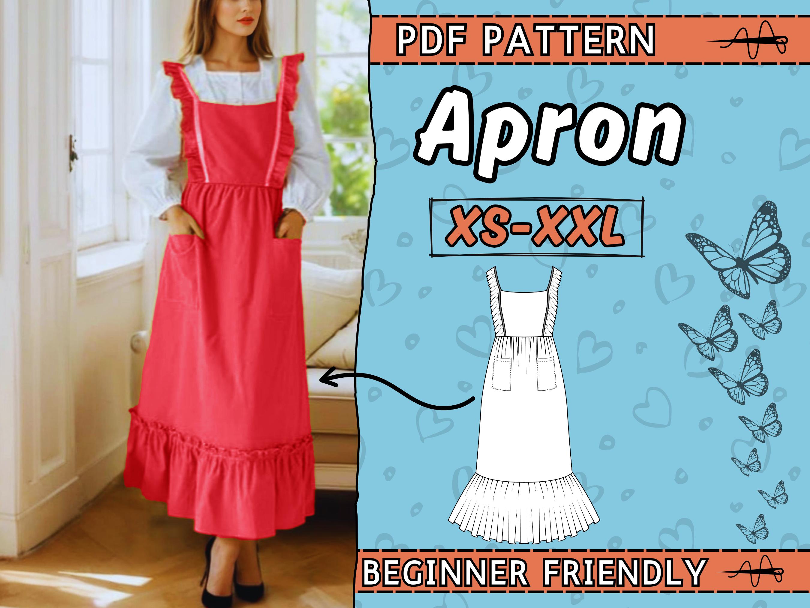 Apron Sewing Pattern | Pinafore Apron Pattern Dress, Kitchen Apron ...