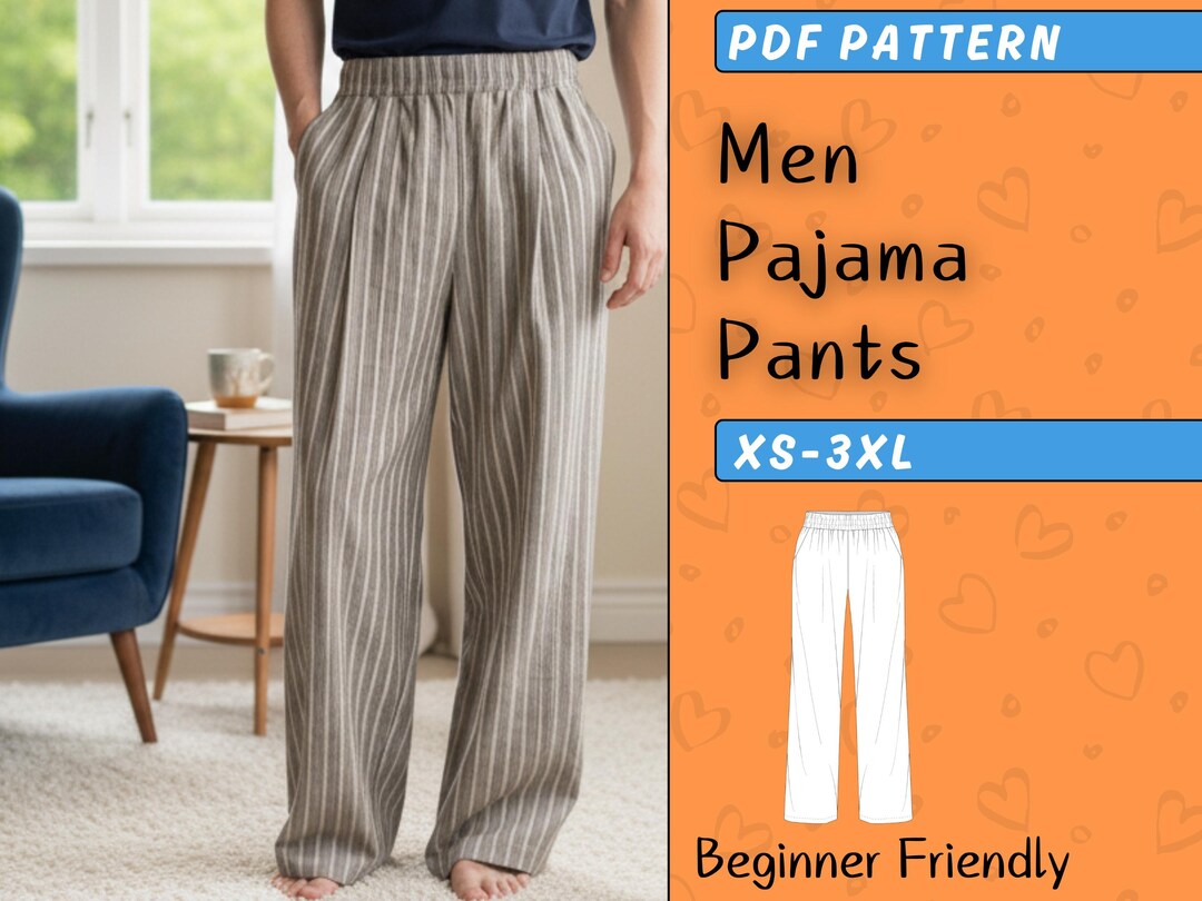 Men Pajama Pants Sewing Pattern, PJ Pants Pattern PDF for Men, Easy ...