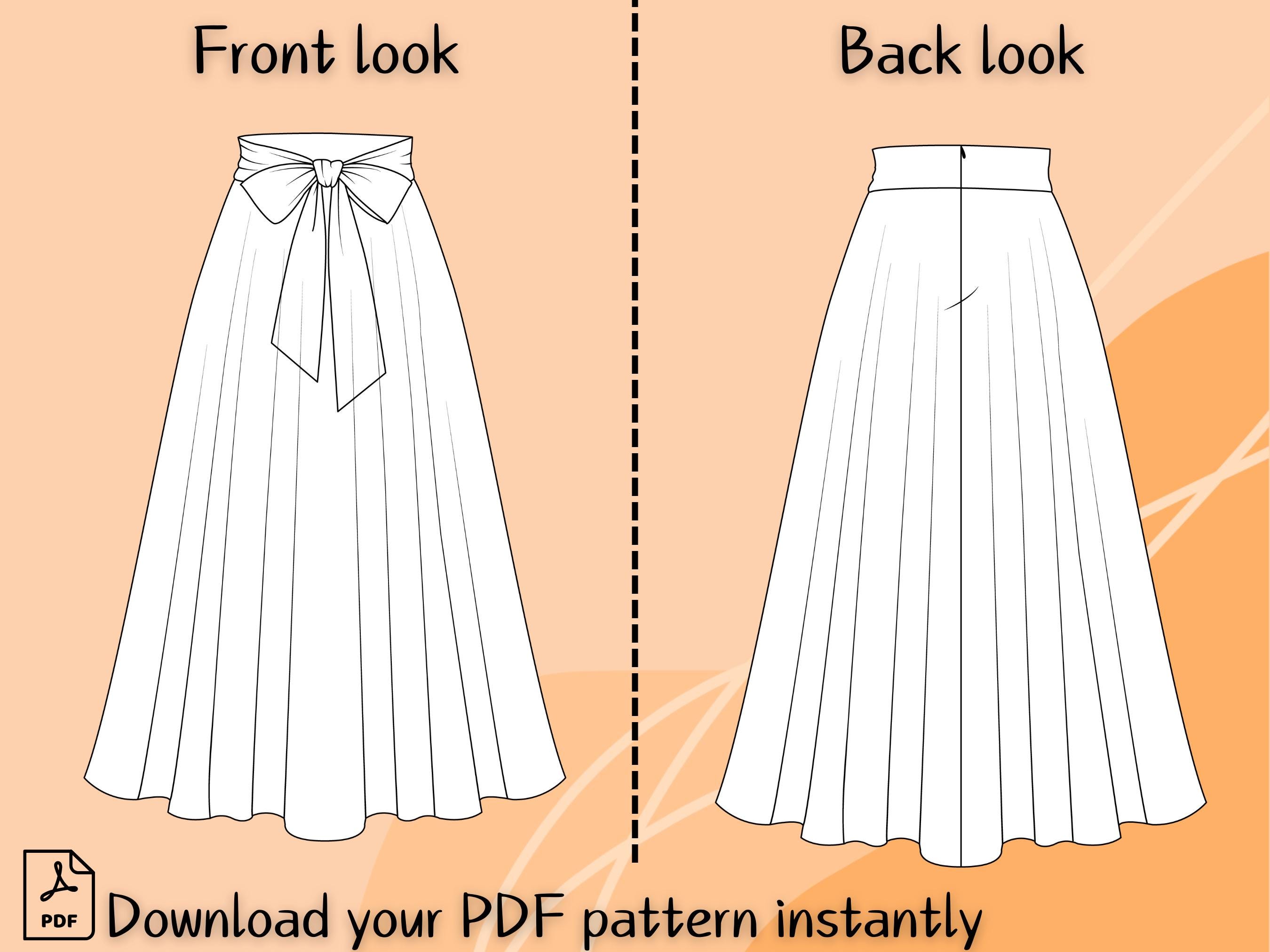 High Waisted Maxi Skirt Sewing Pattern, Tie Knot Flared Long Skirt PDF ...