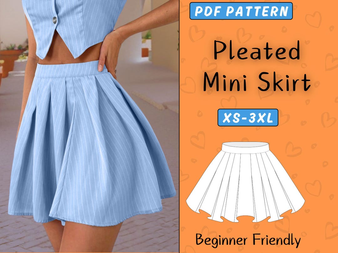 Pleated Mini Skirt Sewing Pattern, Women High Waist Mini Skirt PDF ...