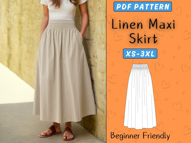 Linen Maxi Skirt With Pockets Sewing Pattern | Easy Skirt PDF Pattern ...