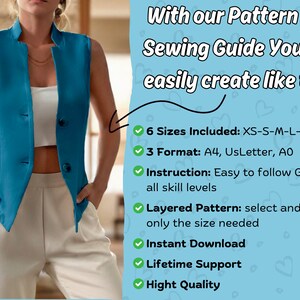 Vest Sewing Pattern PDF, Cropped Vest Waistcoat Pattern, Easy Women Pdf ...