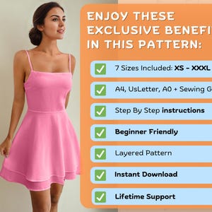 Tie Back Mini Dress Sewing Pattern: Easy Babydoll Sundress (XS-XXXL ...