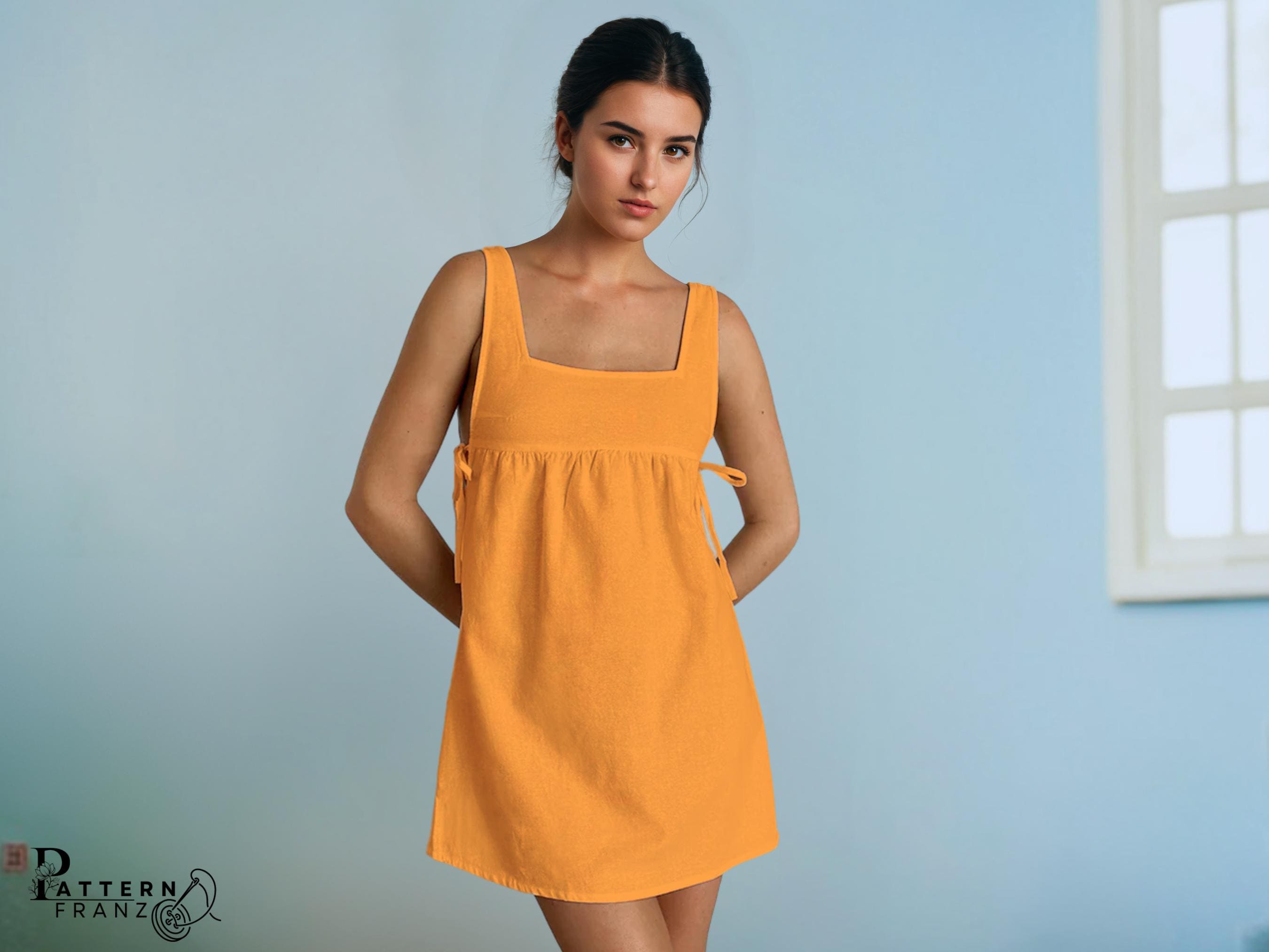 Biba Mini Dress Pattern | Tie Sides Square Neck Summer Dress Sewing ...