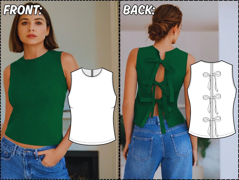 Tie Back Top Sewing Pattern Open Back Womens Backless Crop Top PDF Pattern Instant Download Easy ...