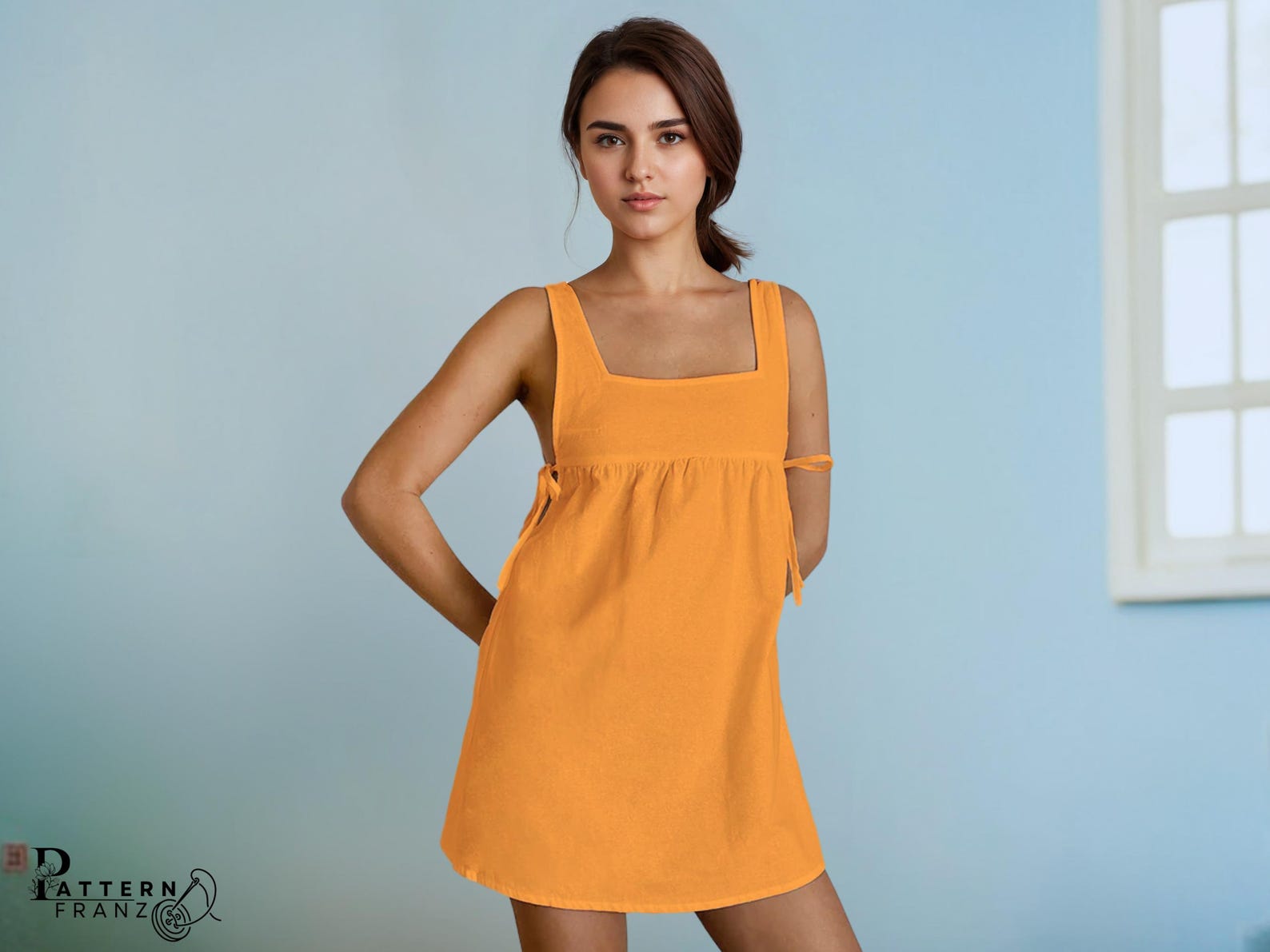 Biba Mini Dress Pattern | Tie Sides Square Neck Summer Dress Sewing ...