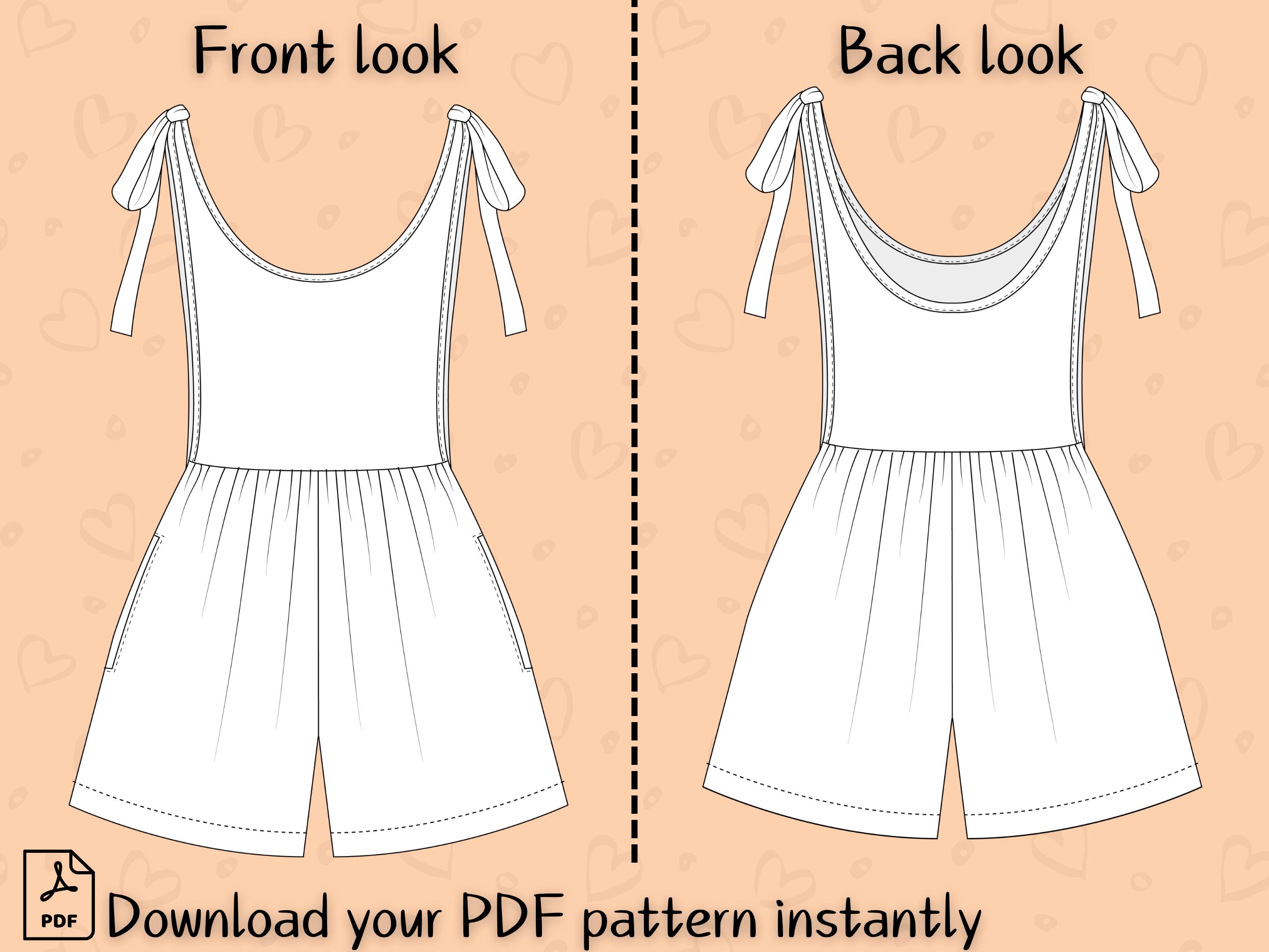 Romper Pattern, Women’s Overall Pocket Sewing Pattern, Dungarees ...