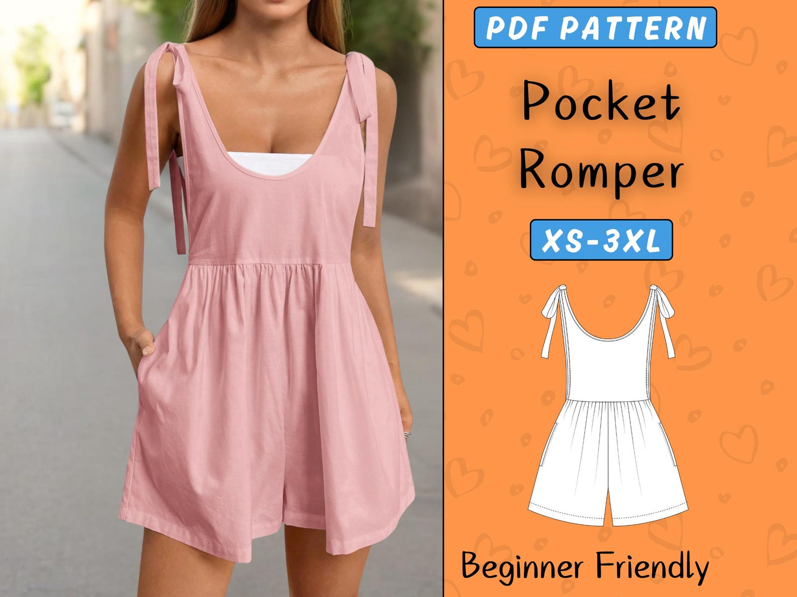 Romper Pattern, Women’s Overall Pocket Sewing Pattern, Dungarees ...