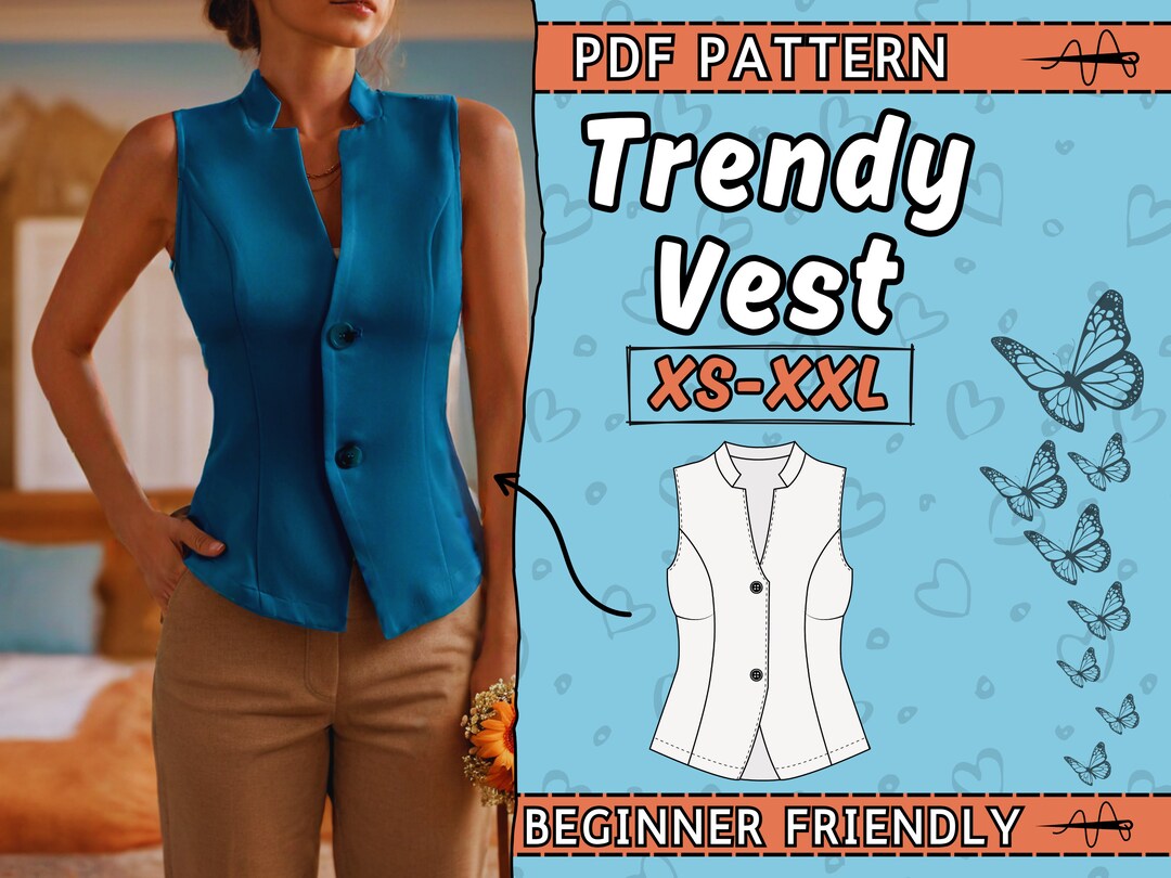 Vest Sewing Pattern PDF, Cropped Vest Waistcoat Pattern, Easy Women Pdf ...