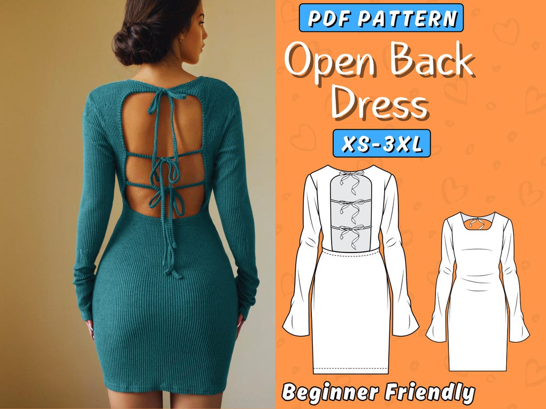 Open Back Dress Pattern Square Neck Dress Beginner PDF Backless Mini ...