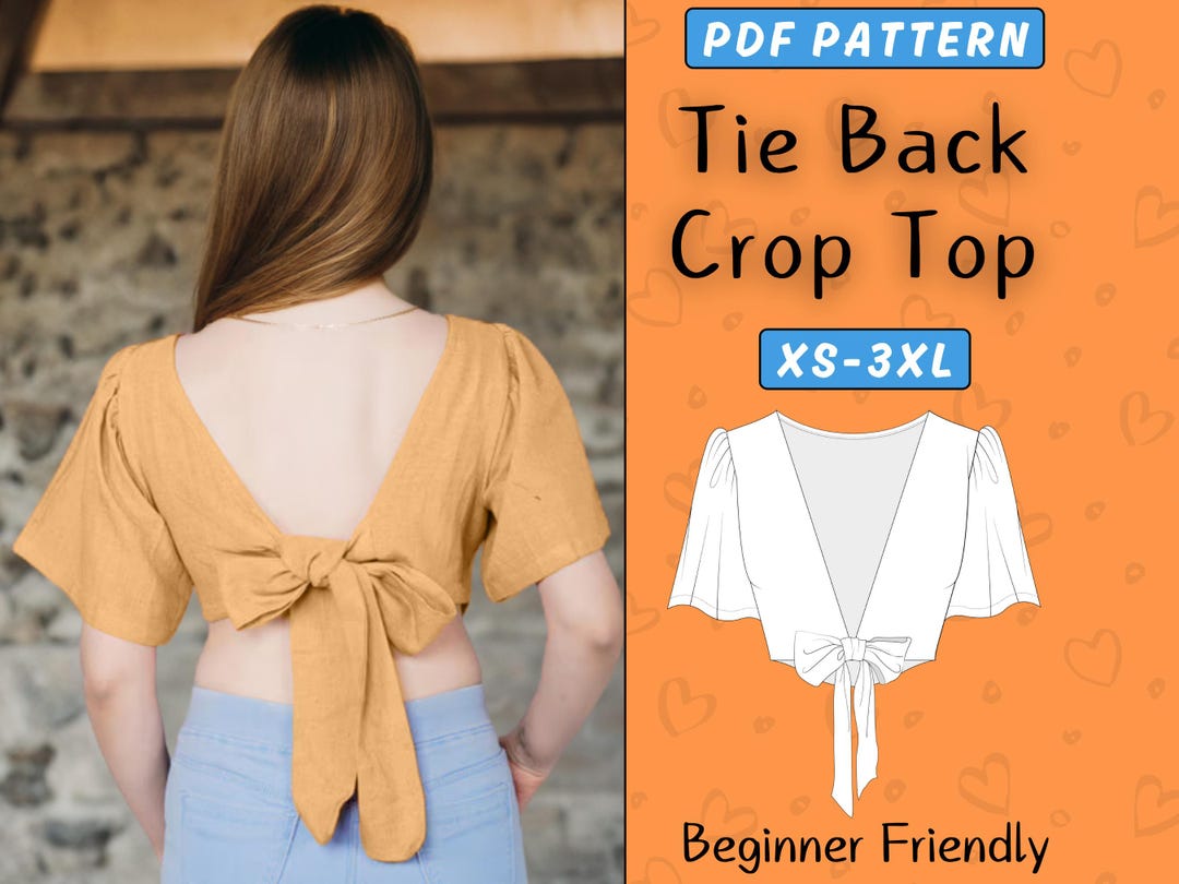Back Tie Top Pattern, Open Back Crop Top Womens Sewing Pattern PDF | XS ...