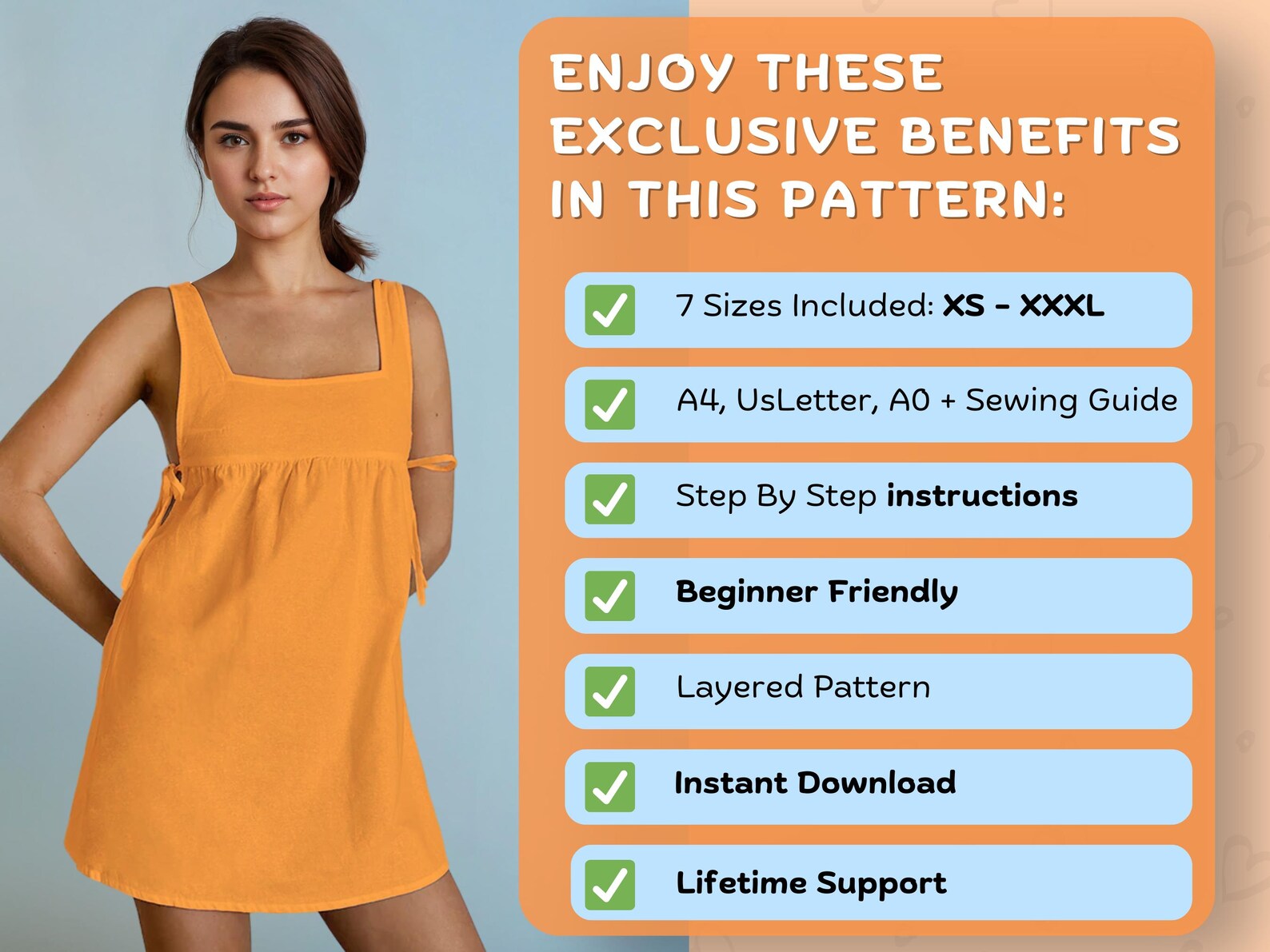 Biba Mini Dress Pattern | Tie Sides Square Neck Summer Dress Sewing ...