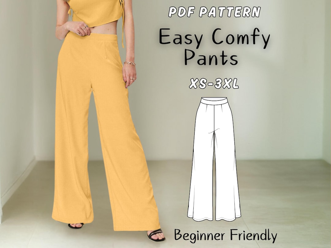 Simple Comfy Pants Sewing Pattern | XS-3XL | Women Long Wide Leg Summer ...