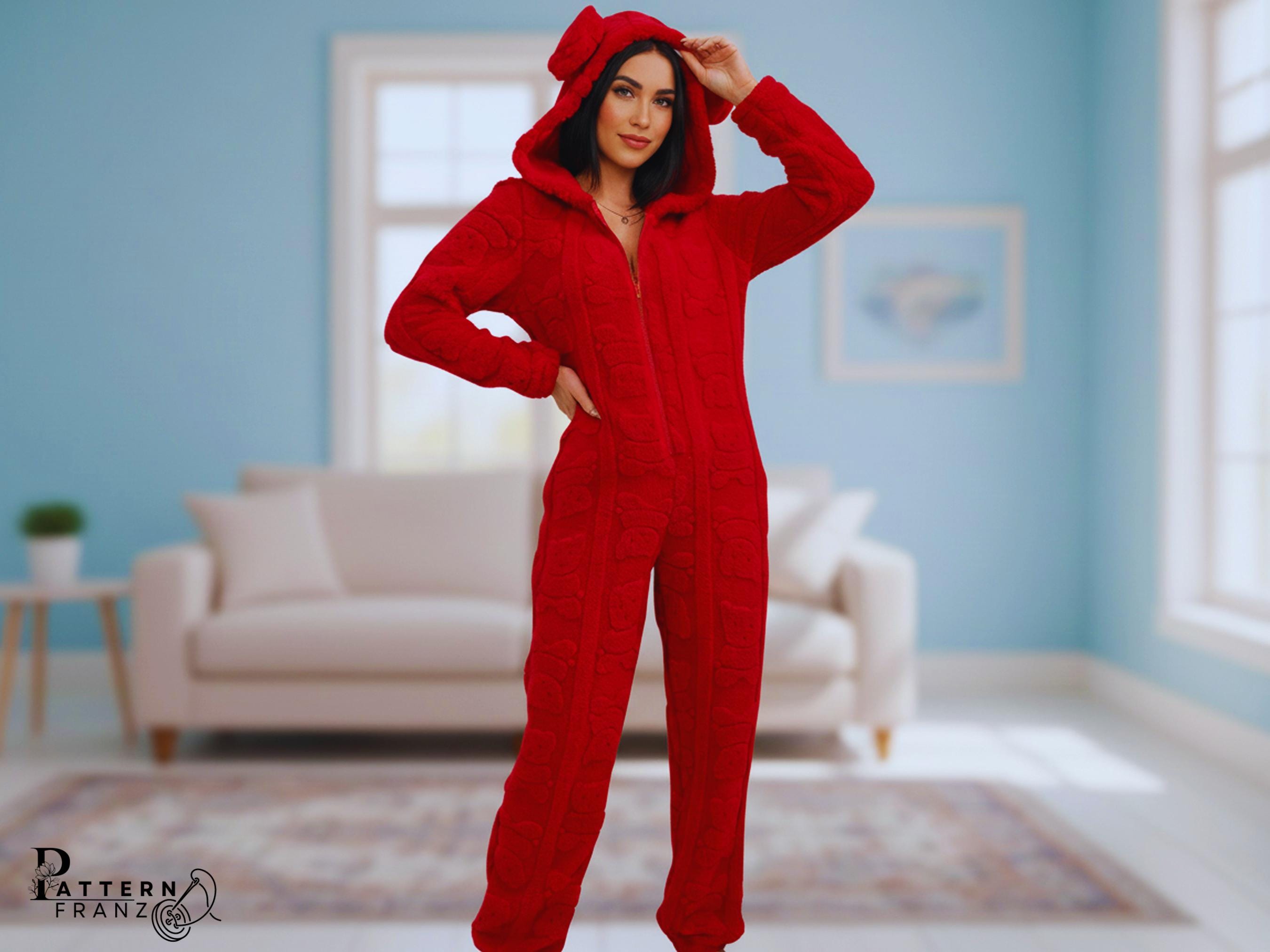 Overall Onesie Jumpsuit Pattern | Pajama Hooded Jumpsuit Sewing Pattern ...