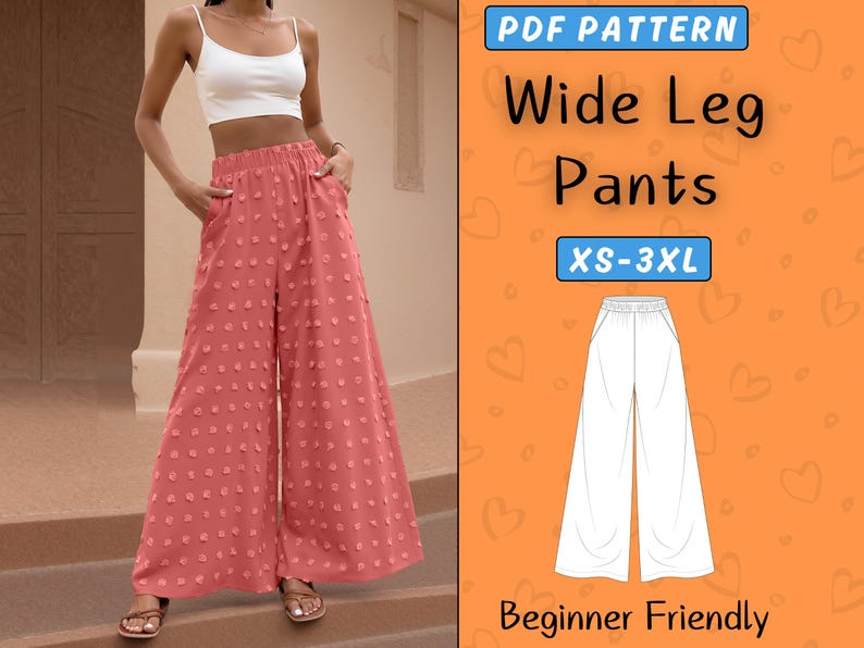 Summer Elastic Wide Pants Pattern | Women Palazzo Pants PDF Sewing ...