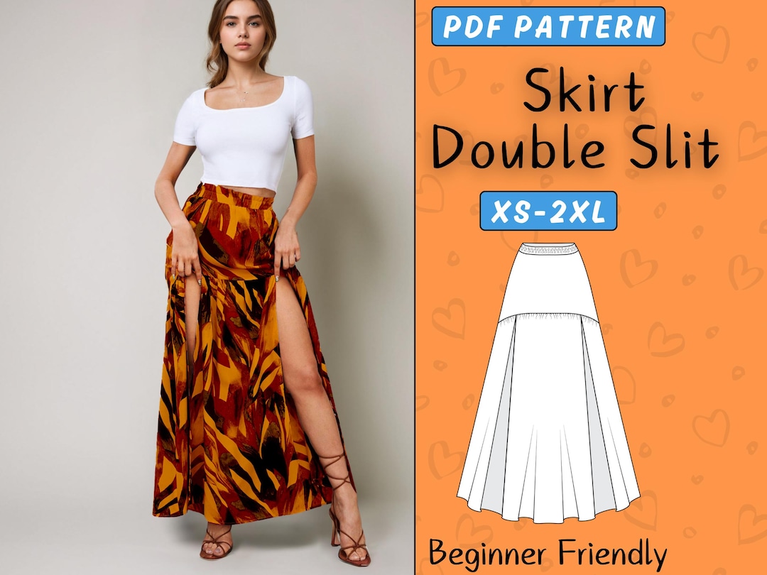 Double Slit Skirt Sewing Pattern, Maxi Slit Skirt Women Pattern | XS ...