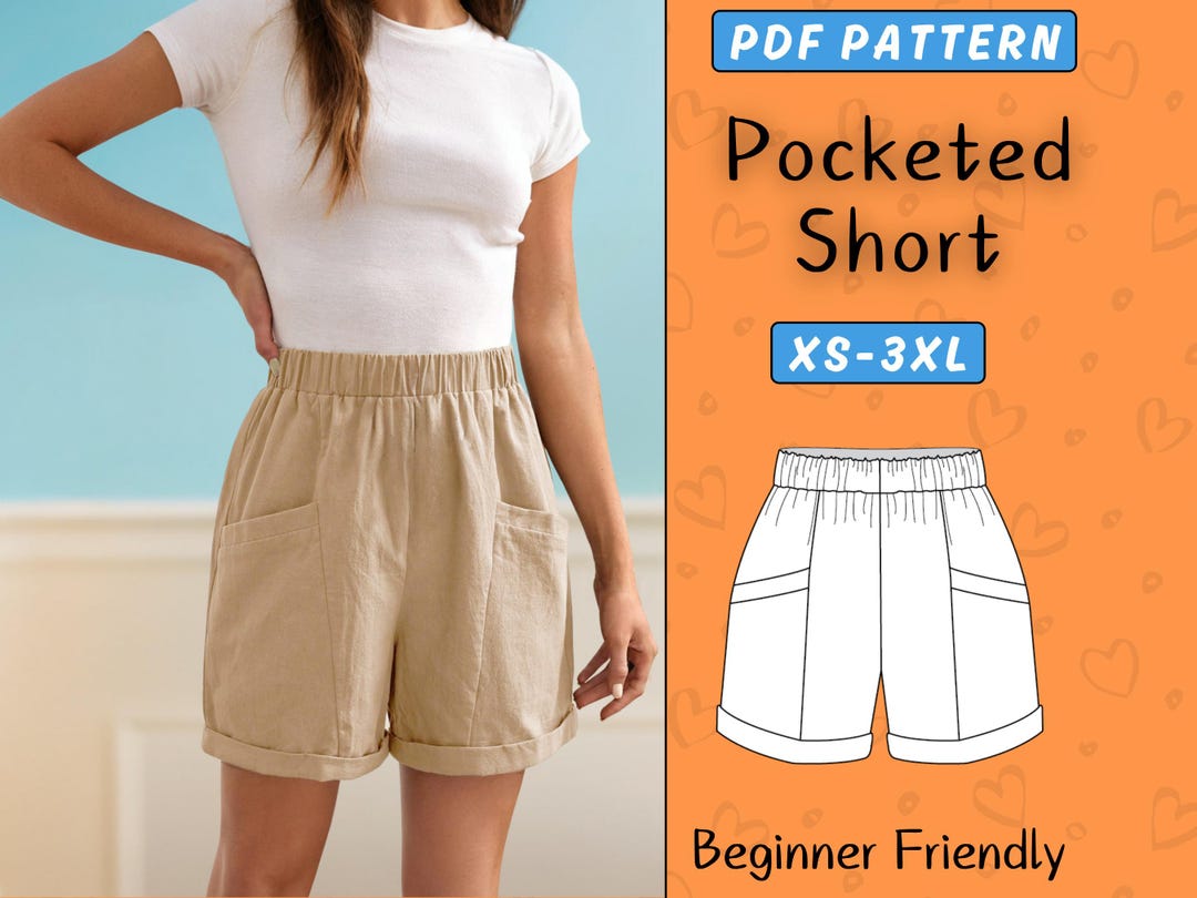 Pocketed Shorts Pattern, Women's High Waist Shorts Sewing Pattern PDF ...