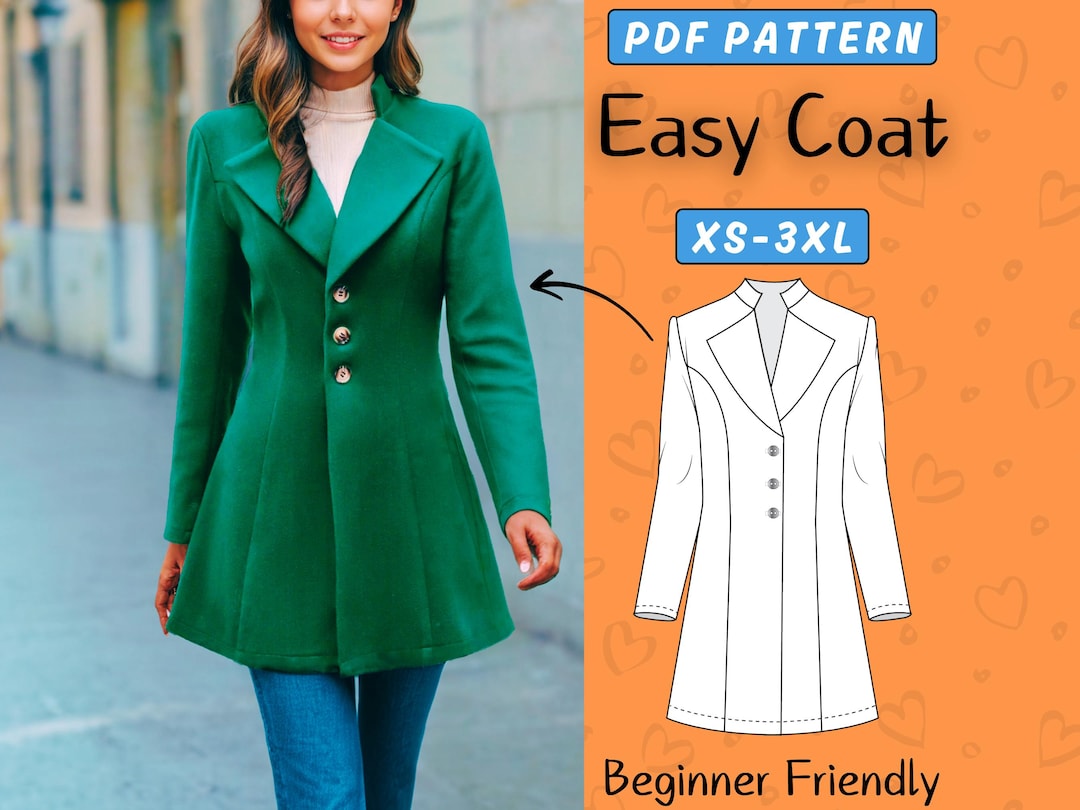 Winter Coat Pattern | Long Overcoat PDF Sewing Pattern Beginner | Fall ...