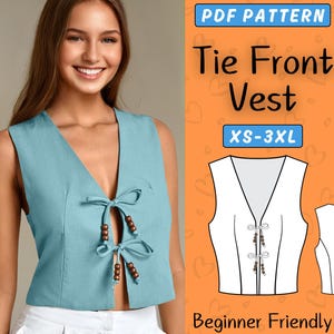 Vest Front Tie Top Pattern | Vest Sewing Pattern PDF | XS-XXXL ...