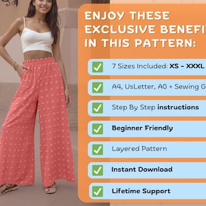 Summer Elastic Wide Pants Pattern | Women Palazzo Pants PDF Sewing ...