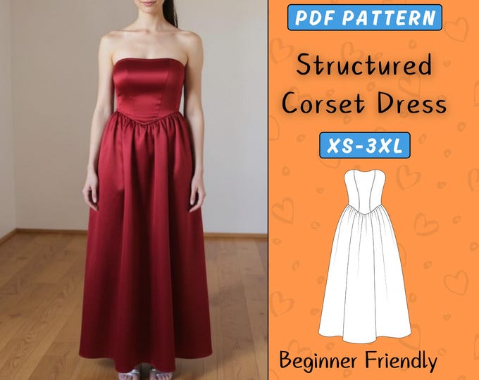 Evening Corset Dress Sewing Pattern| Slit Dress Pattern| Scoop Neck ...