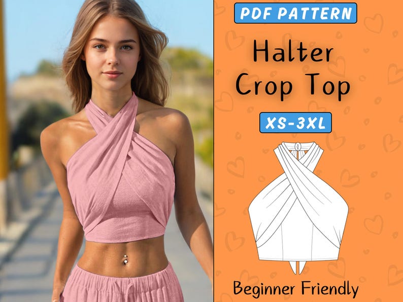 Halter Crop Top Pattern | Women Wrap Top PDF Sewing Pattern | Summer ...