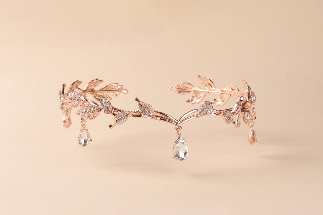 Rose Gold Forehead Tiara Crystal Drop Head Band Crystal Fairy Tiara ...